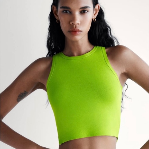 Zara | Tops | Zara Cropped Stretchy Lime Green Tank | Poshmark
